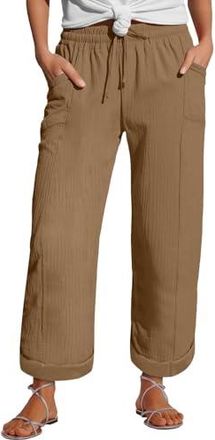 Generic Pantalon en mousseline 3/4 - Pantalon d&eacute;t&eacute; l&eacute;ger - Pantacourt d&eacute;t&eacute; - Pantacourt - Pantalon de plage - Pantalon d&eacute;t&eacute; l&eacute;ger en coton - Pantalon de joggi