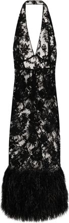 Dolce & Gabbana Spitzenkleid mit Federsaum - Schwarz