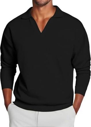 Generic Lightweigh - Sweat-shirt uni pour homme 2026 - Automne/hiver - Manches longues - Col en V - Pour entra&icirc;nement int&eacute;rieur et ext&eacute;rieur, Noir, XXL