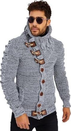 LEIF NELSON Cardigan en tricot pour homme, avec boutons, coupe droite, design à manches longues, idéal pour les looks décontractés et professionnels, gris/noir, X