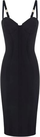 Elisabetta Franchi Femme, Robes, Noir, Taille: 38 FR Robe Midi L&eacute;g&egrave;re en Cr&ecirc;pe avec Bord Franc