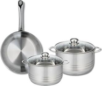 Fackelmann ELO 9870450 Batterie de cuisine 3 pi&egrave;ces, Ensemble de 1 Po&ecirc;le de cuisson 28 cm et 2 faitouts 20 et 24 cm Elo Profi Brillant, inox, induction