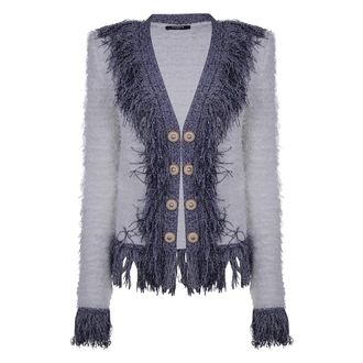 Balmain Kragenloser Tweed-Jackett mit Glitzer und Fransen - - Jackets - Damen - Mehrfarbig - S