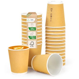 Love Nature Riffelbecher 250 ml 10 oz - Kaffeebecher to Go 25 St&uuml;ck aus Kraftpapier - Pappbecher aus braun Kraftkarton von Kaffee, Tee, hei&szlig;en und kalten Getr&auml;nke