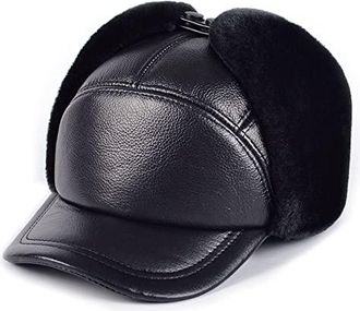 Generic Chapeau dhiver en cuir pour homme - Casquette en cuir - Casquette de baseball militaire - Noir et marron - Pour lext&eacute;rieur, Noir 1-59-60 cm, L
