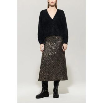 Luisa Cerano Femme, Jupes, Brun, Taille: 42 FR Sequin A-line Midi Skirt