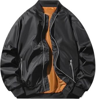 Generic Blouson Aviateur Homme Grande Taille- Veste Baseball Manche Longue Coupe Ample Décontracté Simple Couleur Unie Manteau Chic Classiques Confortable Pas