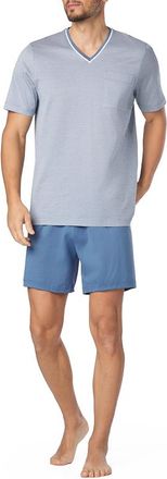 Novila Herren Pyjama blau Reine Baumwolle Gemustert
