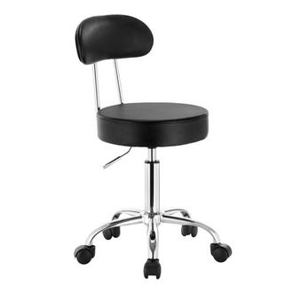 Woltu Tabouret de Bureau Tabouret &agrave; roulettes avec Dossier,Chaise pivotante Chaise de Bureau Hauteur r&eacute;glable,Noir
