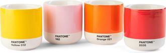 Pantone doppelwandiger Porzellan-Thermobecher Cortado, ohne Henkel,190ml, 4er-Set in Geschenkbox, Yellow 012, Red 2035, Orange 021, Light Pink 182