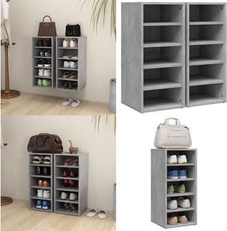 vidaXL Armoires à chaussures 2 pcs Gris béton Bois dingénierie - Rangement Chaussures - Armoire Chaussure - Meuble Entrée - Organiseur Chaussures - Étagère