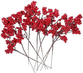BESPORTBLE 10 branches de baies rouges artificielles - Petite branche de baies de No&euml;l - Baies artificielles - Branche de baies d&eacute;coratives &agrave; faire soi-m&ecirc;me