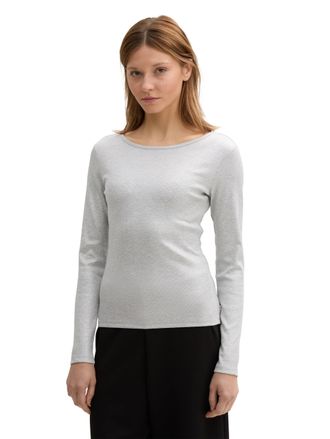 Tom Tailor Damen RIPP Longsleeve mit Glitzer-Effekt, 10658 - Cement Grey Mélange, XL