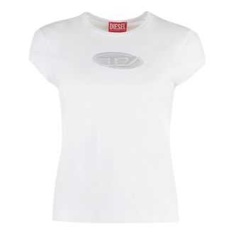 Diesel Femme, Tops, Blanc, Taille: 38 FR T-shirt col rond en coton avec détail frontal