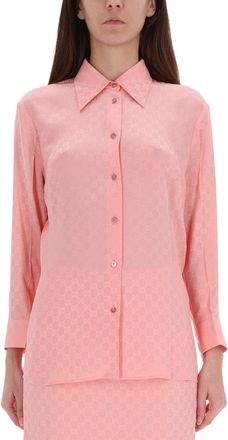 Gucci 100% Silk Mother-of-Pearl Button Shirt - Pink