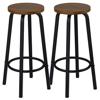 Woltu 2 X Tabourets de Bar Bistro Tabouret Assise Rond en MDF et m&eacute;tal,H&ecirc;tre Fonc&eacute; BH237dc-2