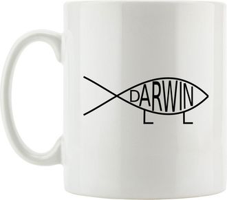 Pixxprint J.Roxx Darwin Fisch Tasse, ca. 300ml Fassungsvermögen, Keramik Weiß, Spülmaschinenfest