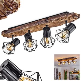 HOFSTEIN Deckenleuchte Bardhaman, Deckenlampe aus Metall in Schwarz/Holzoptik, Spot im Retro/Vintage Design m. verstellbaren Schirmen in Gitter-Optik m. Lichte