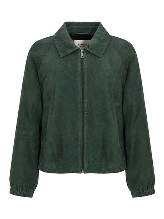 Max Mara Lederjacke - Dunkelgr&uuml;n