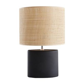 Miliboo Miliboo - Lampe à poser en céramique noire mat et abat-jour en raphia naturel H40 cm tiga