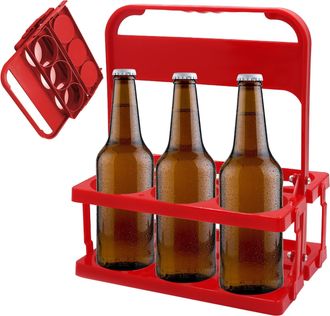 Generic Flaschentr&auml;ger Faltbarer Haltertrinktr&auml;ger mit wiederverwendbarem tragbarem Flaschenkorb enthalten 6 Flaschen zum t&auml;glichen Gebrauch und Party rot