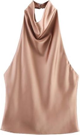 Generic Haut en satin &eacute;l&eacute;gant pour femme - Grandes tailles - Col en V - Coupe ample - Respirant - L&eacute;ger - D&eacute;bardeur ample - Sans manches - Camisole - T-shirt 