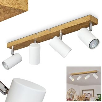 HOFSTEIN Deckenleuchte Javel, moderne Deckenlampe aus Metall in Weiß/Holzoptik/Chromfarben, moderne Leuchte mit verstellbaren Strahlern, 4-flammig, 4 x GU10, o