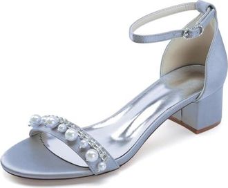 Generic Chaussures De Mari&eacute;e Femme Chunky Heels Sandale Satin Mariage Bout Ouvert Talons Bas Et&eacute; Talon Soir&eacute;e Chaussures4.5Cm,Argent,43 EU