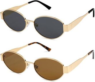 Sojos SJ1217 Lunettes de soleil rétro pour homme et femme Ovale Métal Tendance Classique Protection UV400 Lunettes de soleil, doré, marron et gris doré, m