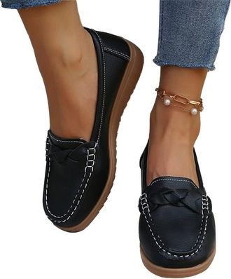 Onsoyours Osheoiso Damen Mokassins Schuhe Bootsschuhe Vintage Weiches Leder Halbschuhe Sommer rutschfest Loafers Damen Casual Slipper Flache Lauflernschuhe Boot