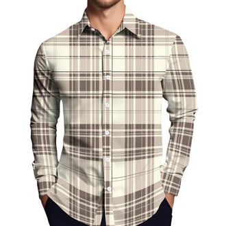 Generic Chemise &agrave; manches longues pour homme - Avec col classique et boutonni&egrave;re - En coton m&eacute;lang&eacute; - Pour la vie quotidienne, le bureau, les loisirs, Beige (
