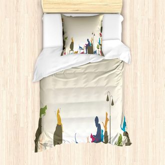 Abakuhaus Mehrfarbig Bettbezug Set für Einzelbetten, Crazy Cat Lady Startseite, Milbensicher Allergiker geeignet mit Kissenbezug, Beige Braun