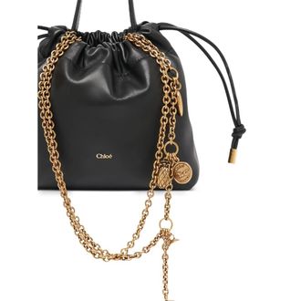 Chlo&eacute; Lambskin Leather Bucket Bag - Black