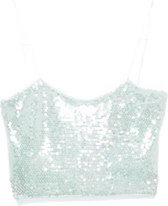 Forte_Forte Femme, Tops, Bleu, Taille: 38 FR Bretelles spaghetti vert clair avec ornements de sequins