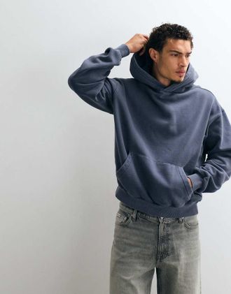 Cotton On Sweat &agrave; capuche coupe carr&eacute;e - Bleu denim d&eacute;lav&eacute;