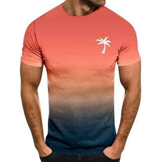 Generic T-shirt pour homme avec d&eacute;grad&eacute; de noix de coco pour homme, couleur unie, manches courtes, imprim&eacute;, Rouge past&egrave;que, XXL