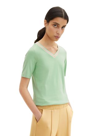 Tom Tailor Damen 1035472 Basic T-Shirt mit V-Ausschnitt, 31034 - Okra Green, M
