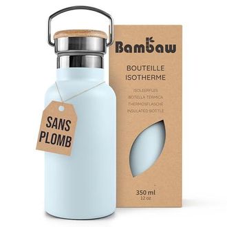 Bambaw Gourde Isotherme 350ml, Gourde Thermos Bleue, Gourde Enfant Inox, Gourde Sans BPA Enfant, Gourde R&eacute;utilisable 350ml - Bleu Nordique