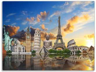 Wallario Glasunterlage/Schneidebrett aus Glas, Weltwunder auf einen Blick, Gr&ouml;&szlig;e 30 x 40 cm, Kratzfest, aus Sicherheitsglas