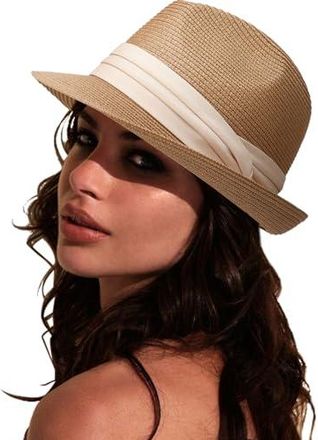 Dreshow Femme Homme Chapeau de Paille Panama Chapeau Été Large Bord Chapeau de Soleil Anti-UV pour Plage Voyage Chapeau de Soleil