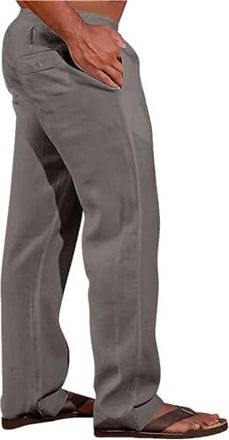 Generic Pantalon Coton Lin Homme D&eacute;contract&eacute; Fluide Pants De Plage &Eacute;t&eacute; Coton en Lin L&eacute;ger Respirant Yoga Jogging Pantalons Jambe Large en D&eacute;contract&eacute; Pantalon