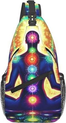 Generic Sac &agrave; dos de m&eacute;ditation rayonnant entour&eacute; de fleurs color&eacute;es, sac &agrave; bandouli&egrave;re de voyage pour homme, sac &agrave; dos de randonn&eacute;e