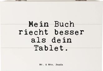 Mr. & Mrs. Panda 22 x 15 cm Holzkiste Mein Buch riecht besser... - Geschenk, Leseratte, Schatzkiste, Bücher, Spruch Geschenke, Schatulle, Truhe