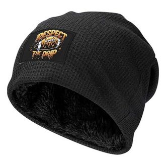Ahdyr Bonnet en Maille gaufr&eacute;e Respect Drip Football Game Day, Polaire, Chaud et Chaud pour lhiver, pour Hommes et Femmes, Noir