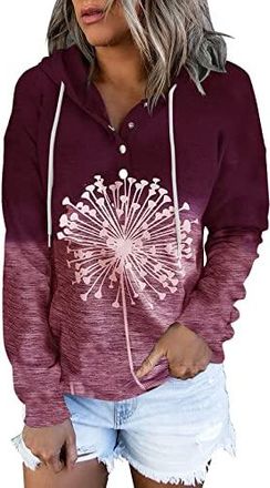 Generic 2026 Nouveau Femmes Imprim&eacute; Pissenlit Mode Top Shirt &agrave; Capuche Manches Longues Casual Sweatshirt Fermeture &Eacute;clair Pull Sweatshirt Avec Poche, bordeaux