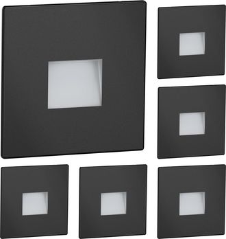 LEDs Com 6 Stück LED Treppenlicht/Wandeinbauleuchte FOW für innen und außen, Downlight, eckig, schwarz, 85 x 85mm, kaltweiß