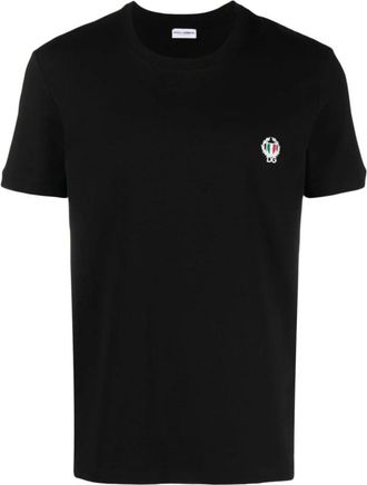 Dolce & Gabbana Homme, Tops, Noir, Taille: XL T-shirt en coton avec &eacute;cusson Crest