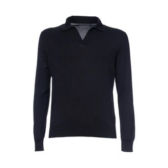 Gran Sasso Slim Fit Langarm V-Ausschnitt Polo - - Knitwear - Herren - Blau - 2XL