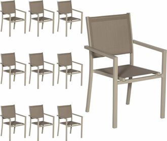 Happy Garden Happy Garden - Lot de 10 chaises en aluminium taupe - textil&egrave;ne taupe