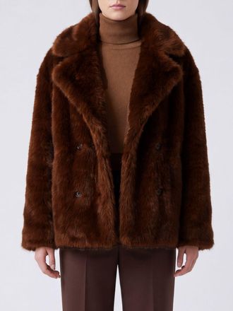 Eleh Manteau court crois&eacute; en fausse fourrure avec revers et &eacute;paules tombantes